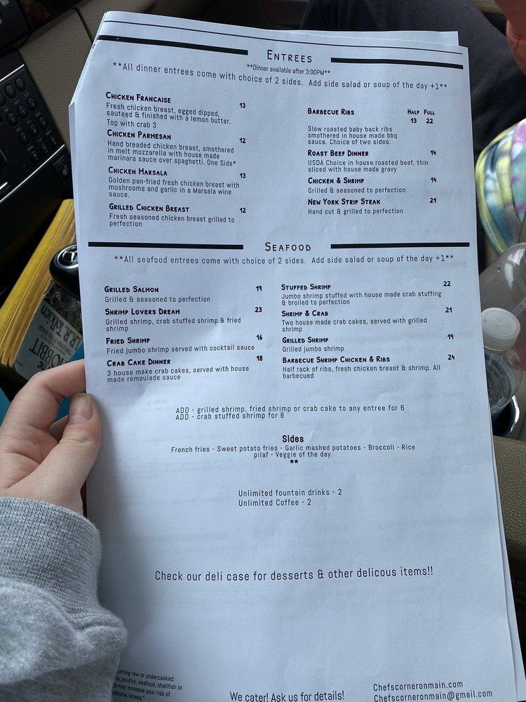 Menu at Chef's Corner restaurant, Yatesville, 320 PA-315 Suite #280