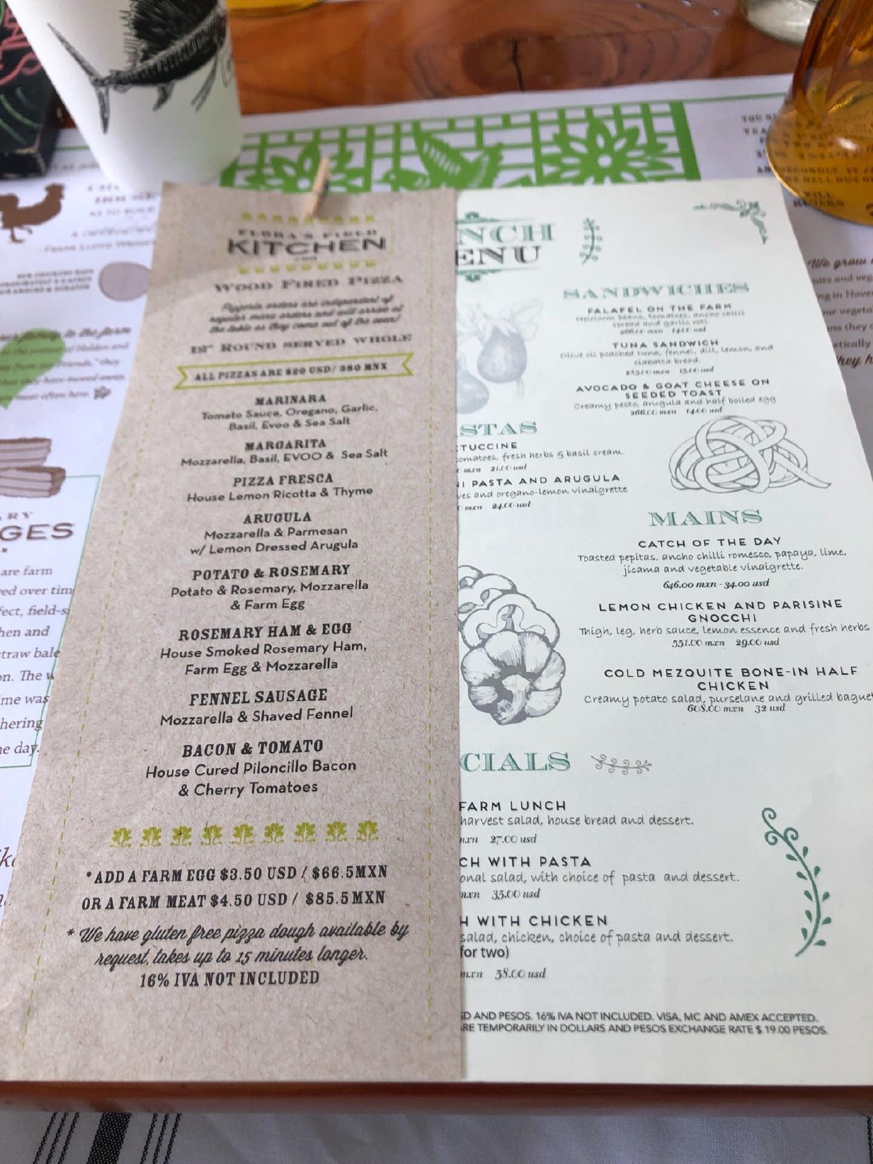 Carta de pizzería Flora Farms, San José del Cabo, Carretera ...