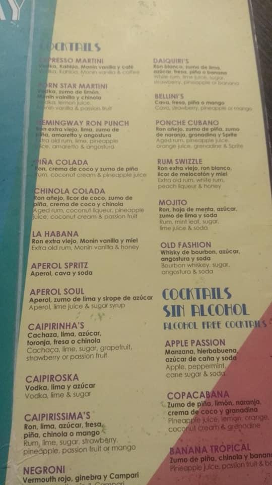 Menu at Hemingway pub & bar, Punta Cana