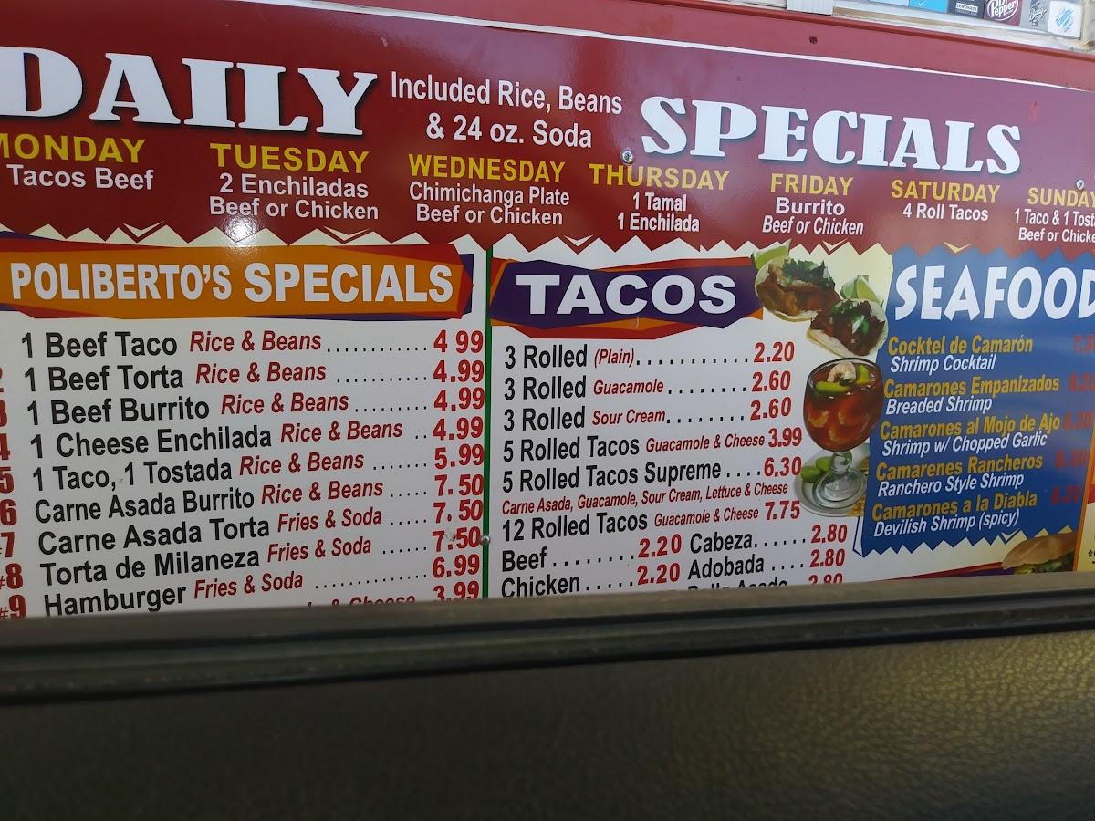 Menu at Polibertos restaurant, Lubbock