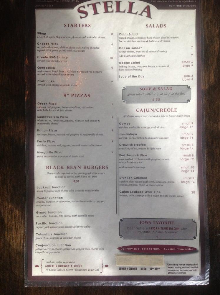 Menu at Stella restaurant, Iowa City