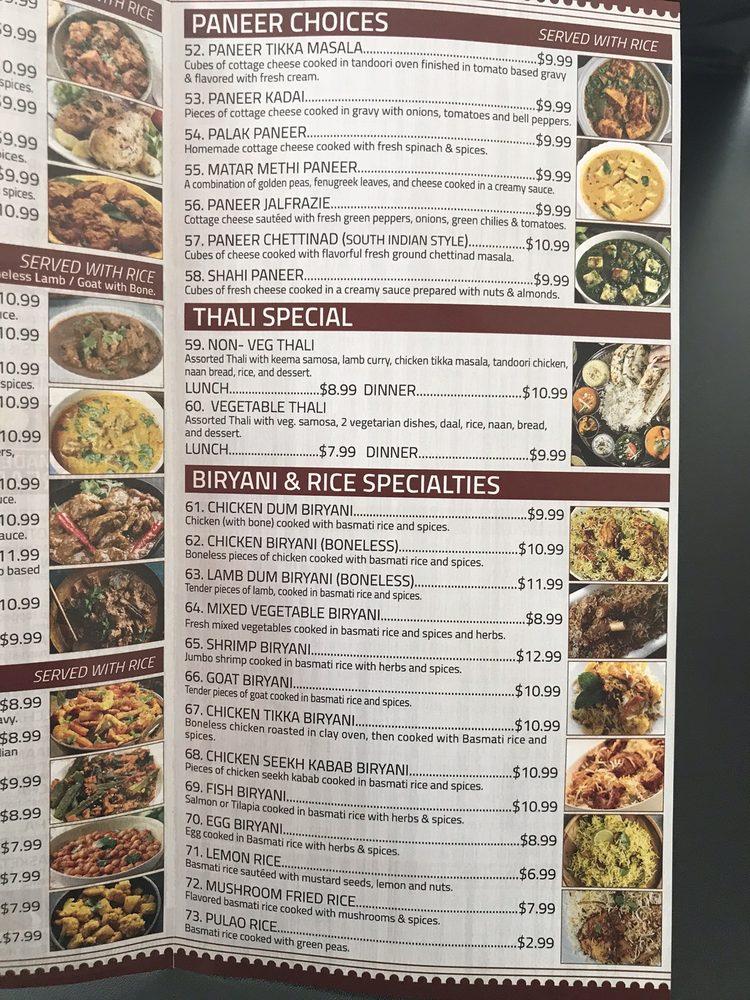 Carta de Taj Restaurant, Warren