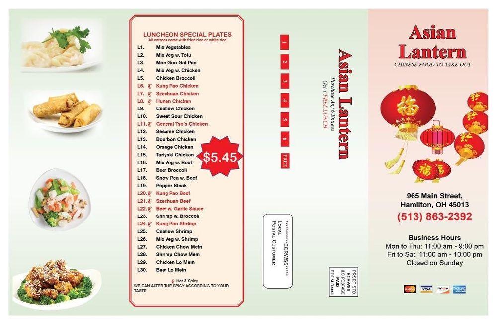 Menu at Asian Lantern restaurant, Hamilton, 965 Main St #2558