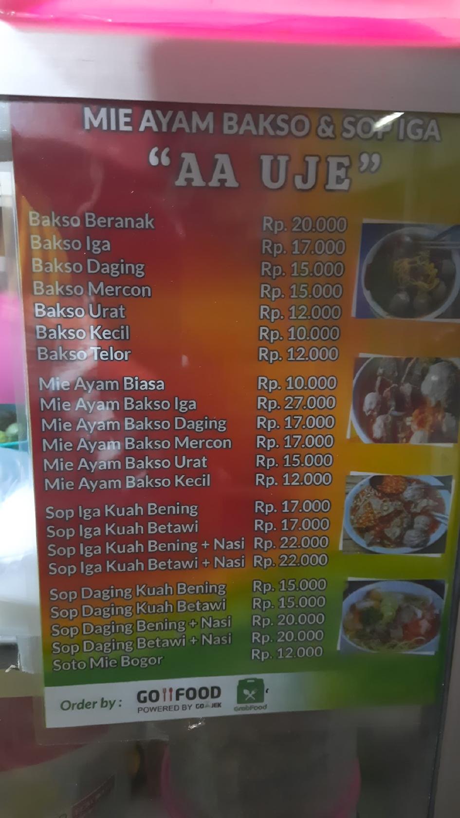 Menu at Bakso Aa Uje restaurant, Parung Panjang