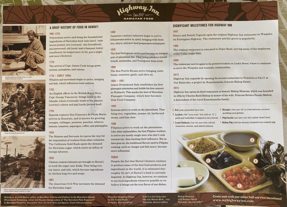 Menu at Bishop Museum Café by Highway Inn cafe, Honolulu