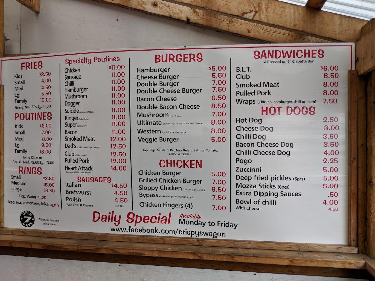 Menu at Crispy Chips fast food, Ottawa, Merivale Rd