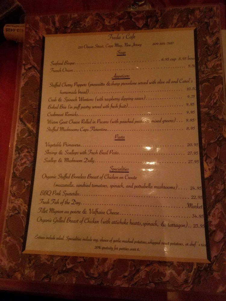Menu at Freda's Cafe, Cape May, 210 Ocean St Apartment 1