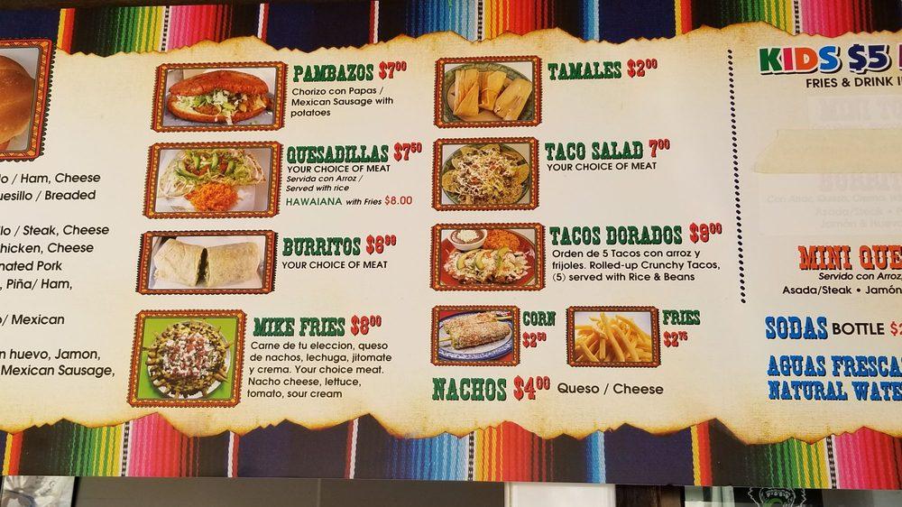 Menu at Gil Tacos restaurant, Indianapolis