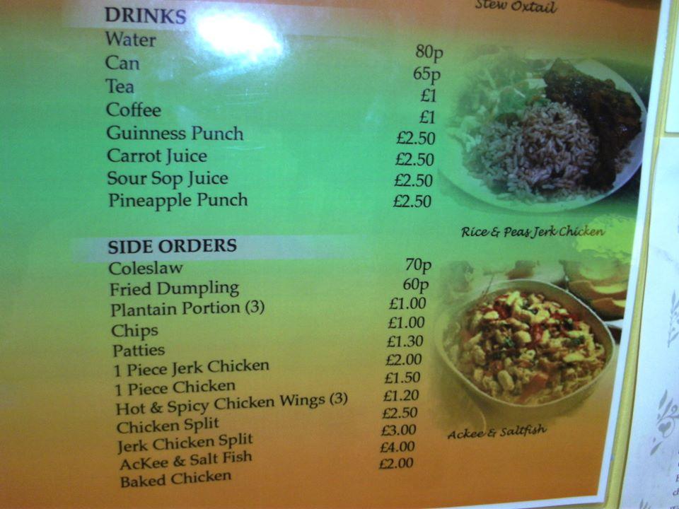 Menu at Soul Food Cafe, Manchester, 23 Manchester Road