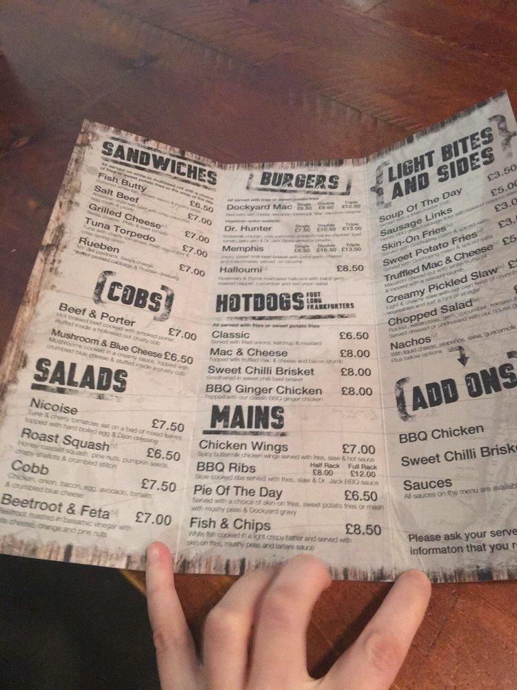 Menu at The Dockyard pub & bar, Salford, Media City