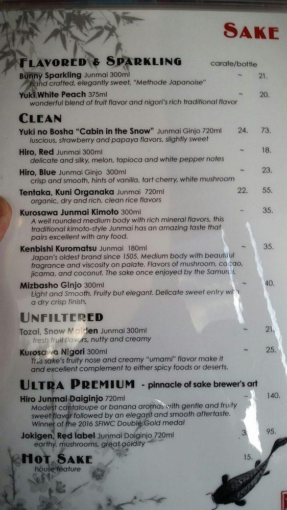 Menu at Yamashiro Hollywood restaurant, Los Angeles