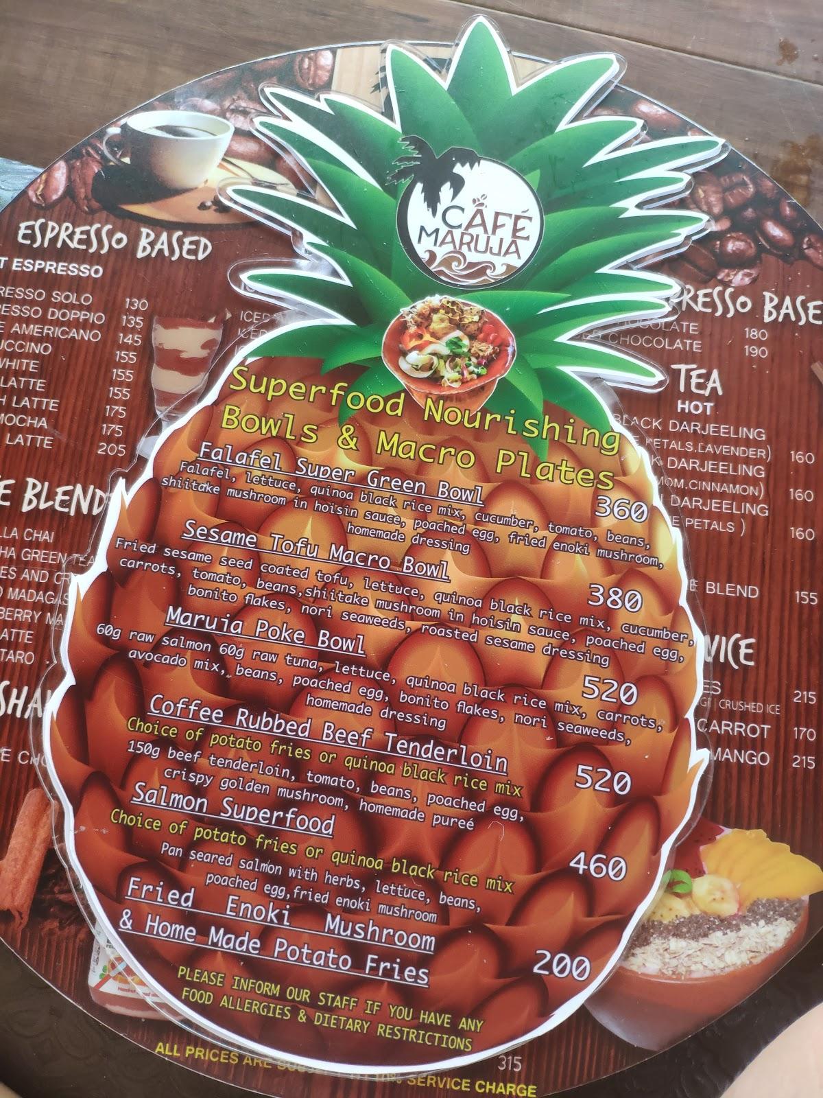 Menu at Cafe Maruja, Malay