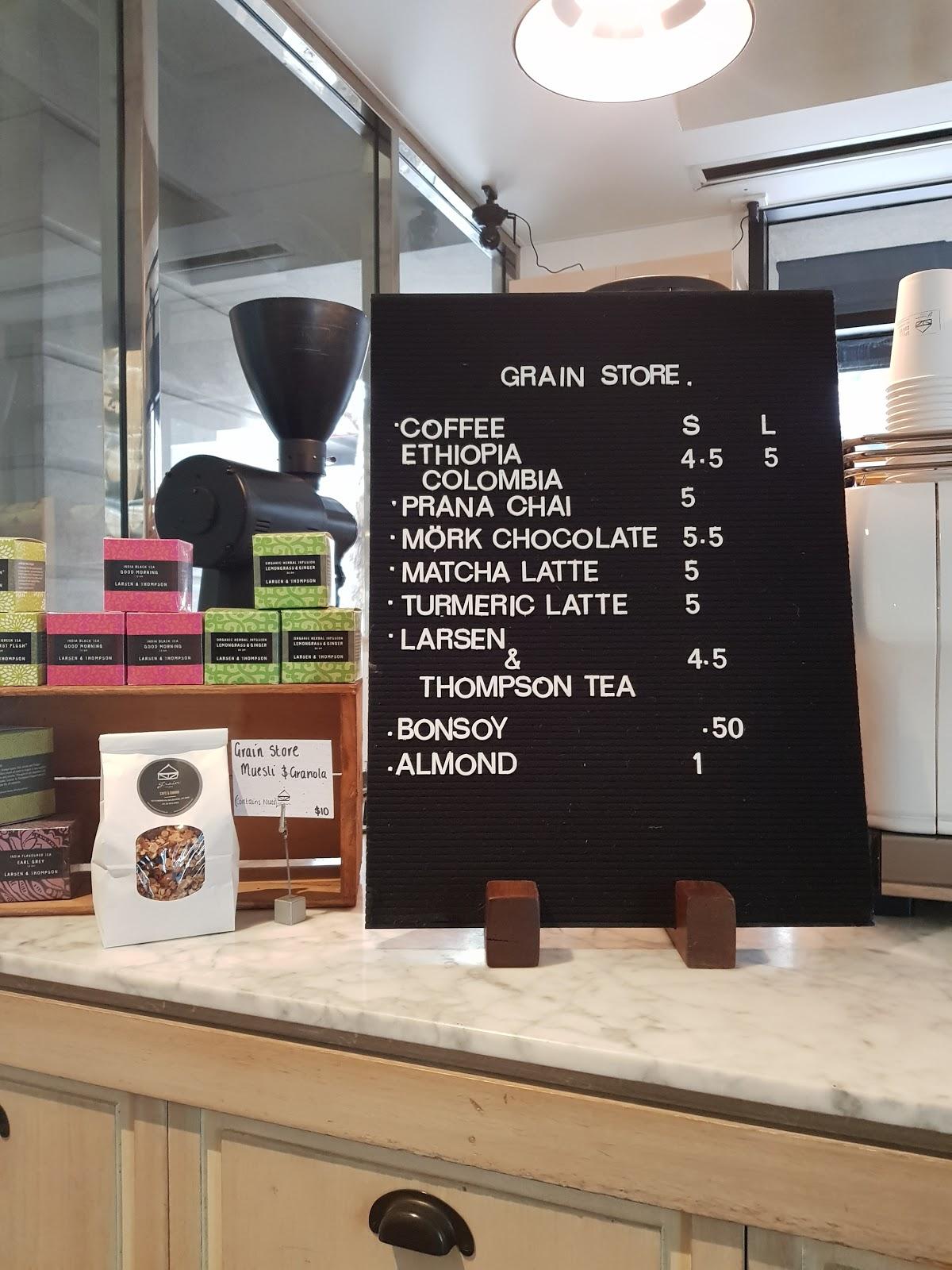 Menu at Grain Store cafe, Melbourne