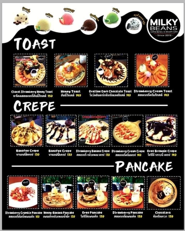 Menu at MILKY Beans desserts, Bangkok