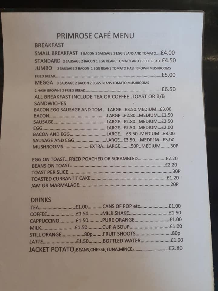 Menu at The New Primrose Cafe, Castleford