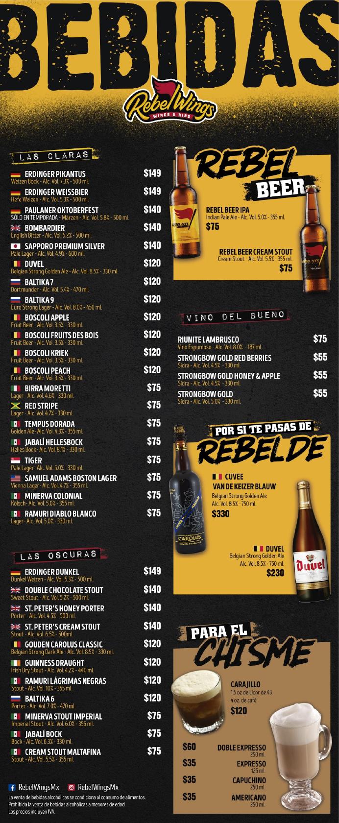 Menu at Rebel Wings Forum Cuernavaca restaurant, Cuernavaca