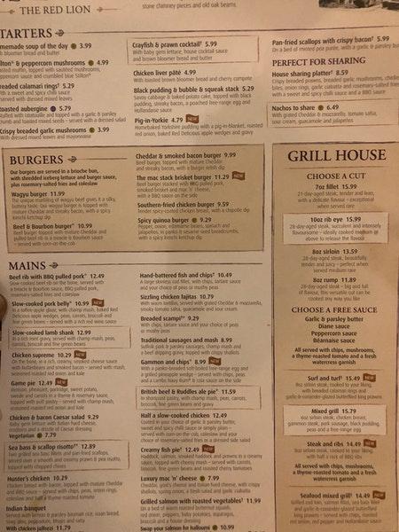 Menu at Red Lion pub & bar, Banbury, The Green