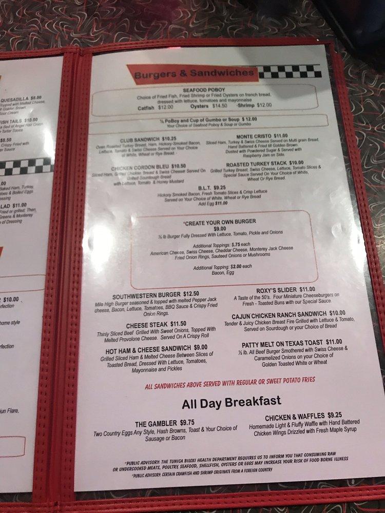 Menu at Roxy's Diner restaurant, Marksville