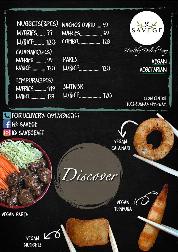 Menu at Savege restaurant, Quezon City