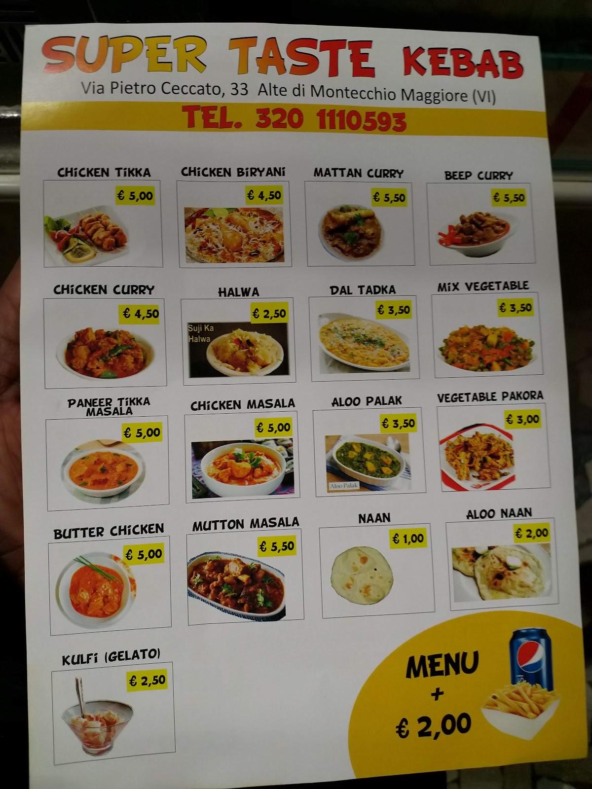 Menu at Super Taste Kebab restaurant, Montecchio Maggiore