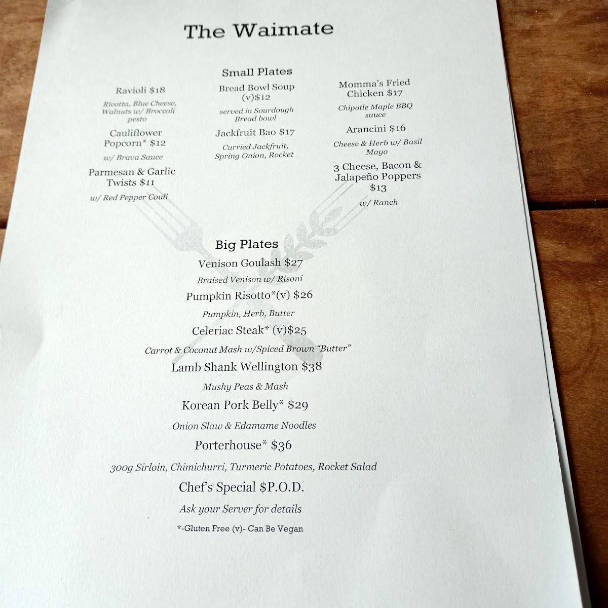 Menu at The Waimate Kitchen & Bar, Waimate