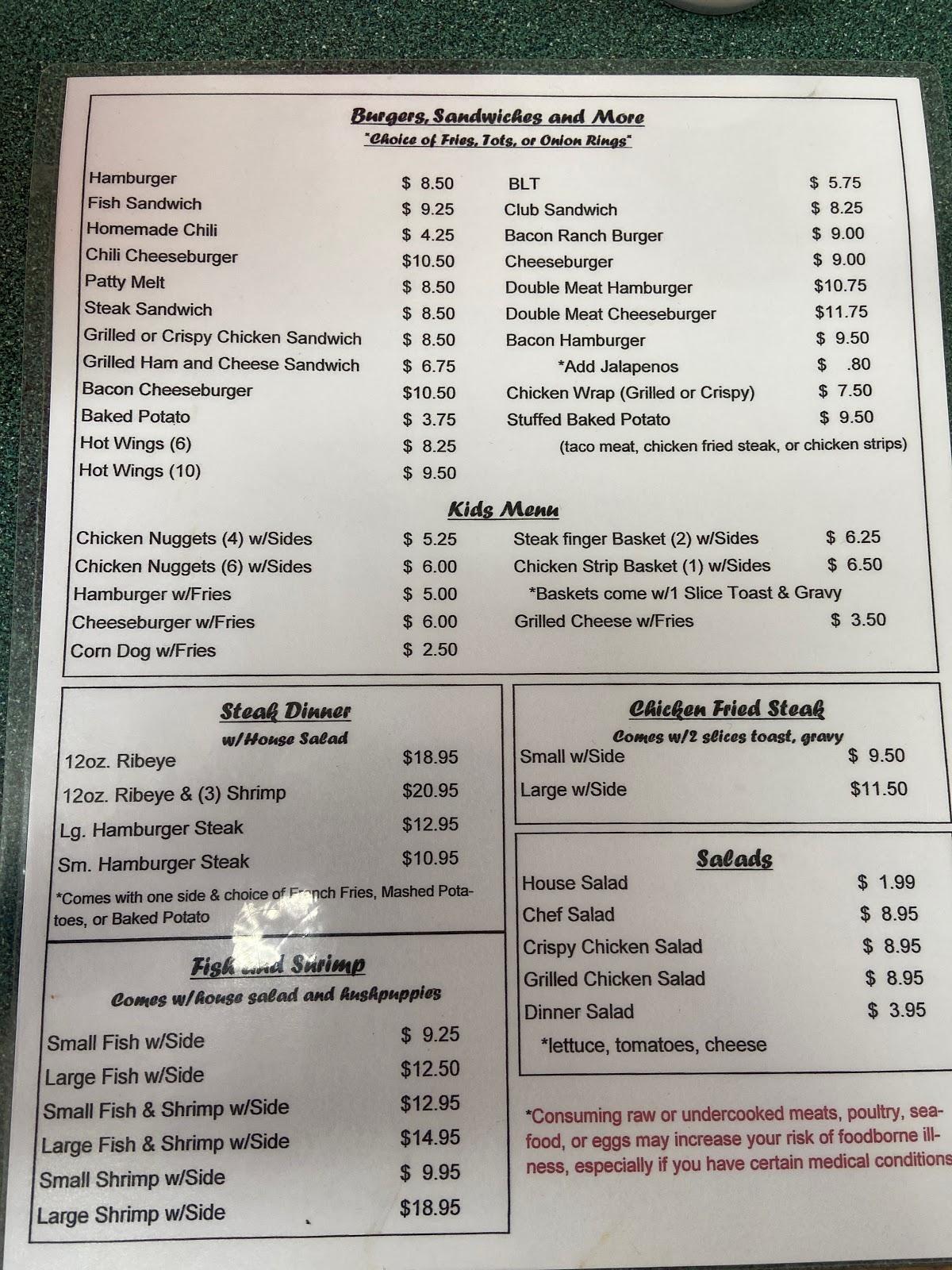 Menu at Mama's Kitchen restaurant, Pineland