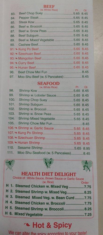 Menu at Hong Da restaurant, Flint