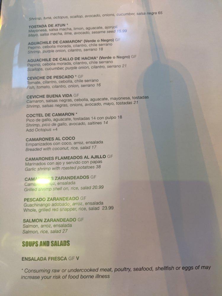 Menu at La Buena Vida restaurant, Raleigh, Falls of Neuse Rd