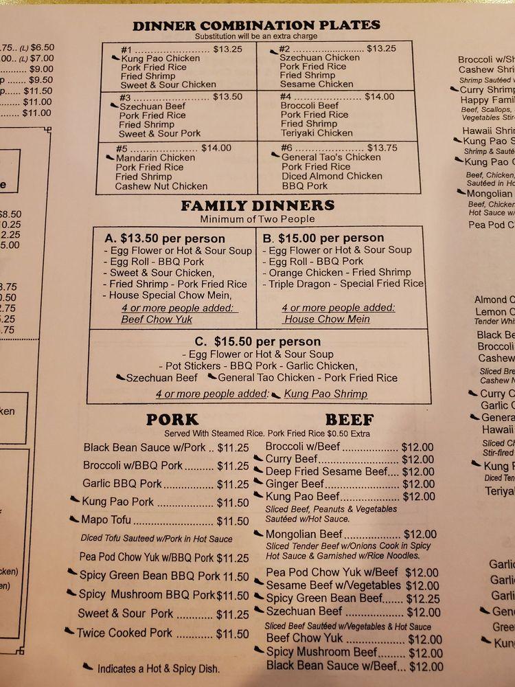 Menu at Yan Yan Chinese Cuisine restaurant, Salem