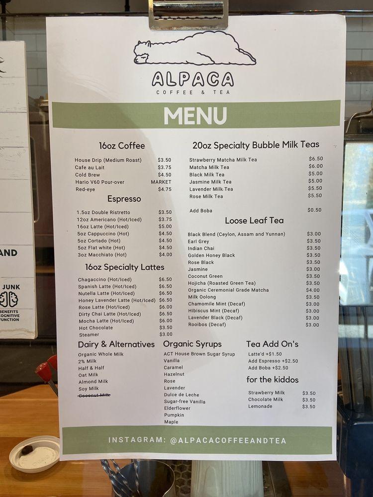 Menu at Alpaca Kitchen restaurant, Idyllwild-Pine Cove