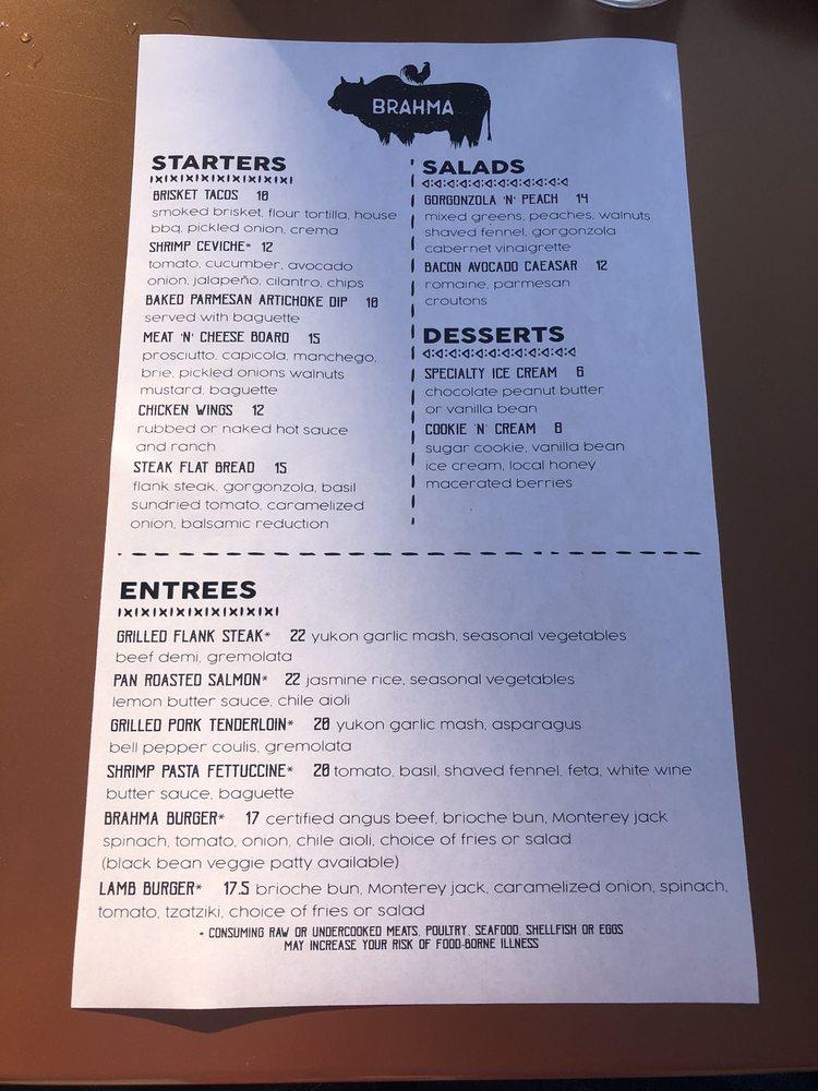 Menu at Brahma Bar and Grill, Fair Oaks