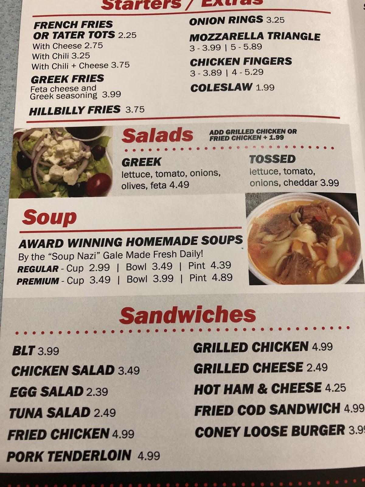 Menu at Coney Express restaurant, Mishawaka
