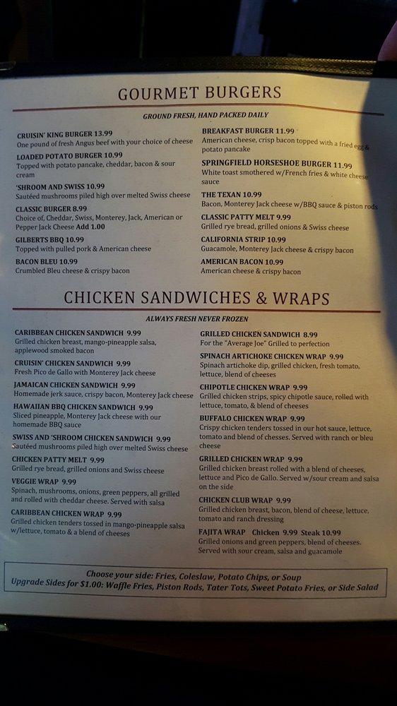 Menu at Cruisin Gilbert’s pub & bar, Gilberts