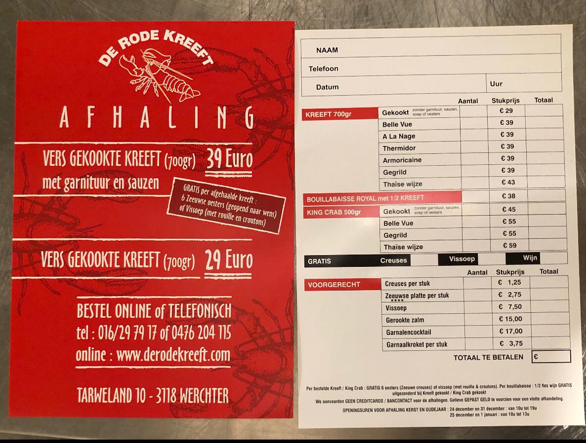 Menu at De Rode Kreeft, Werchter, Tarweland 10