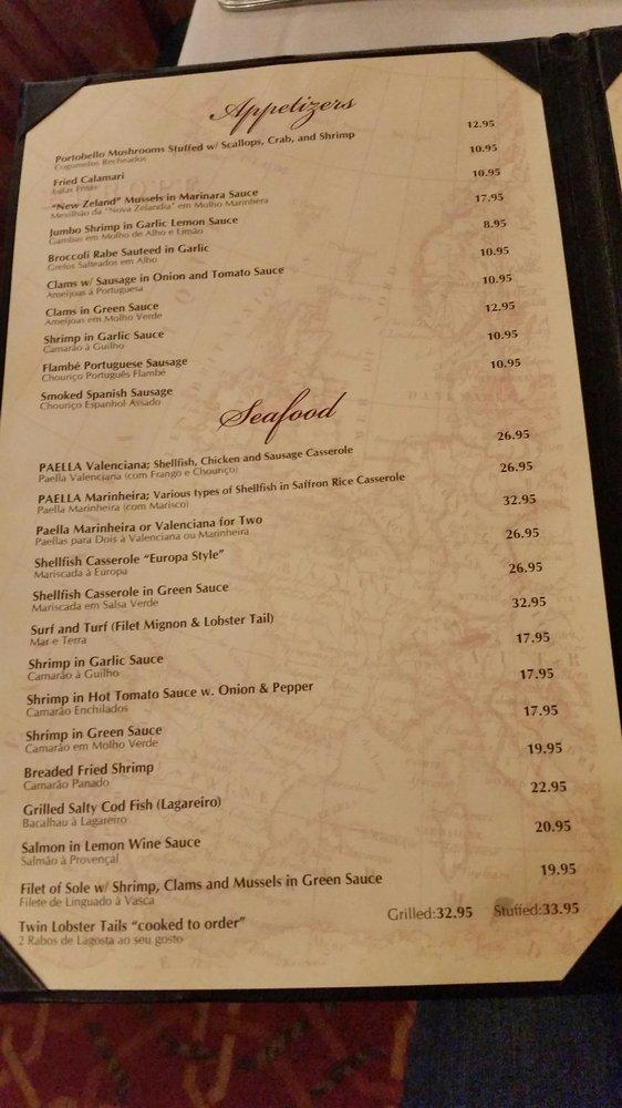 Menu at Europa Bar & Restaurant, Elizabeth