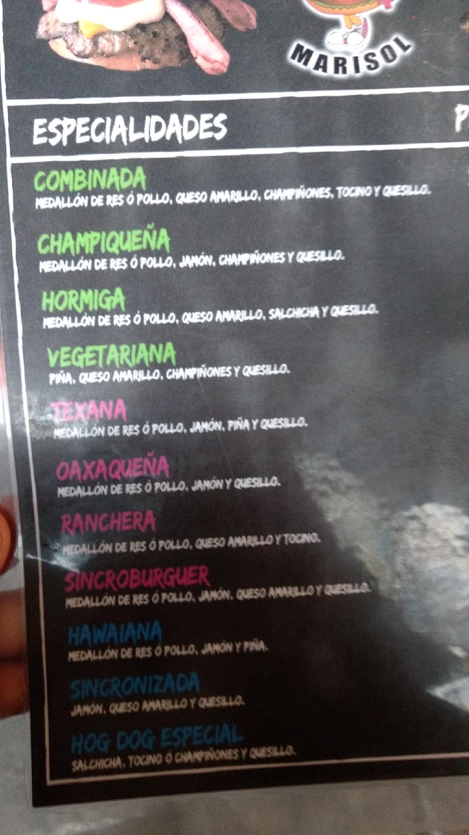 Menu at Hamburguesas Marisol restaurant, Tecámac de Felipe Villanueva
