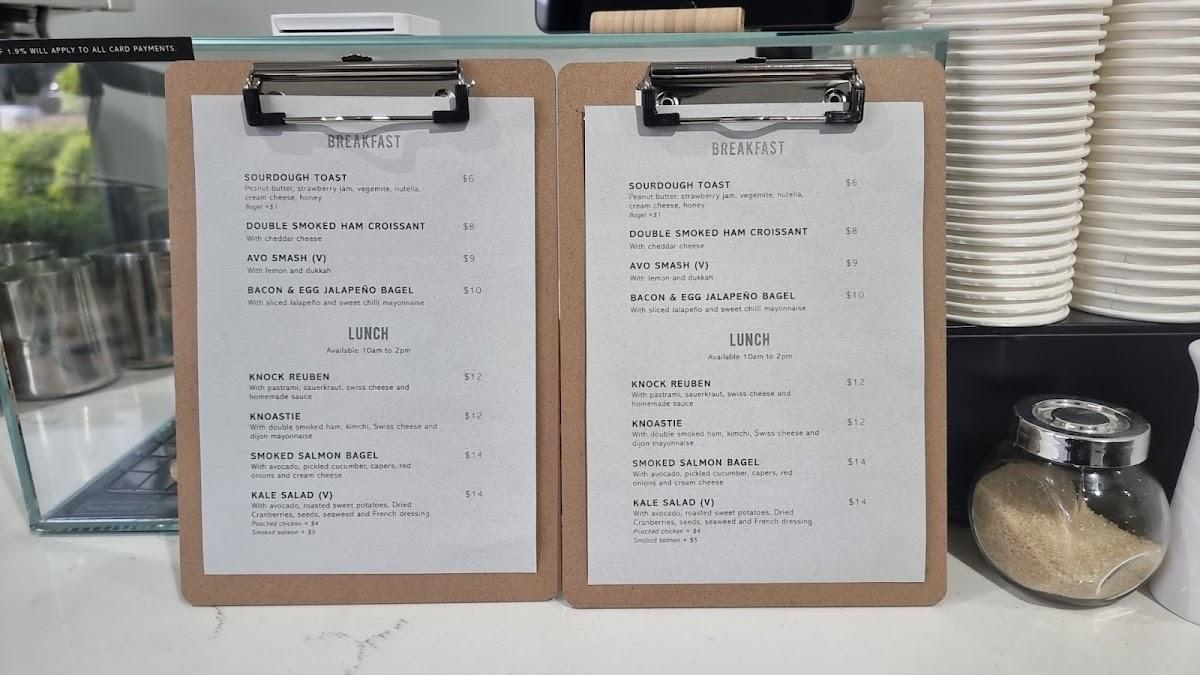 Menu at Knock Specialty Coffee, Surry Hills