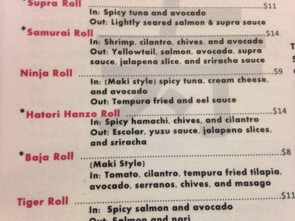 Menu at Nama Ramen restaurant, San Antonio