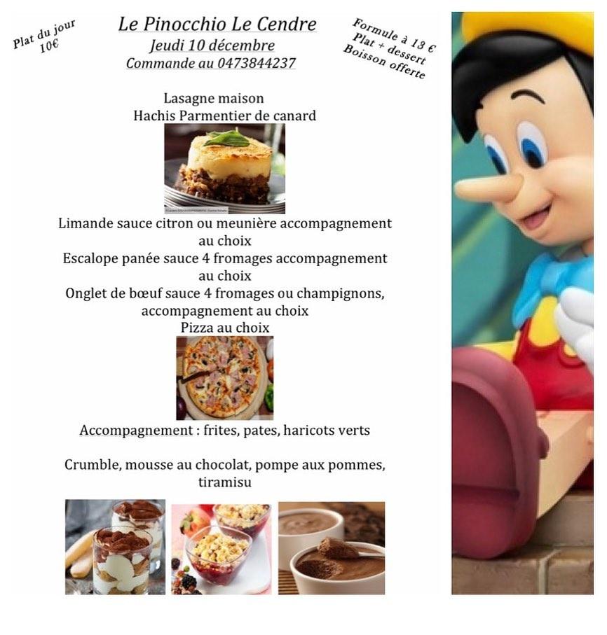 Menu au Pinocchio pizzeria, Le Cendre, Rue Jean Mermoz