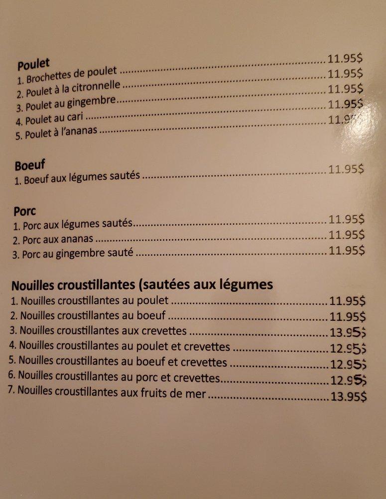 Menu at Restaurant Kim Long, Québec City