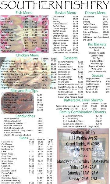 Menu at Sutherne Fish Fry restaurant, Grand Rapids