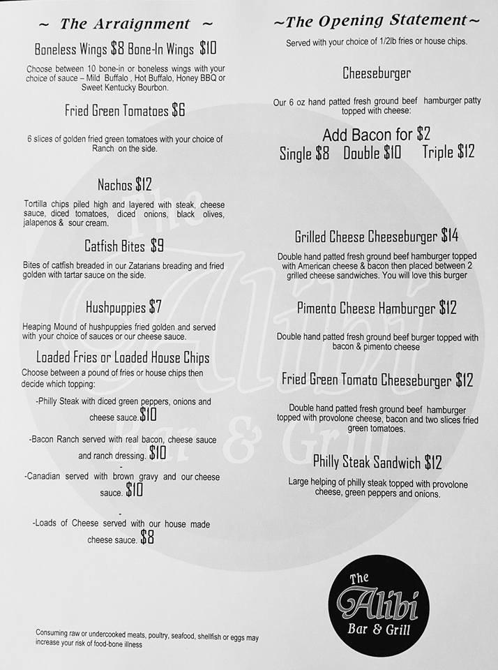 Menu at The Alibi Bar & Grill, Union City