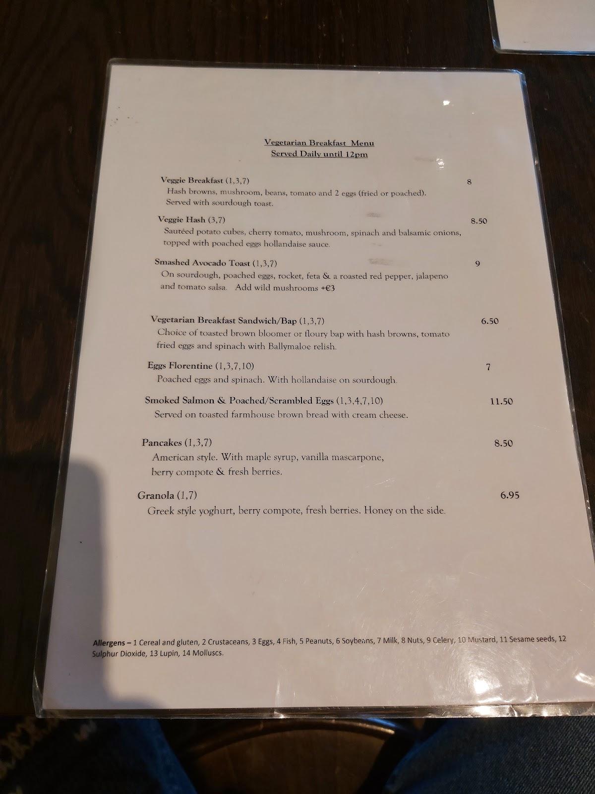Menu at The Pot & Pantry cafe, Clane