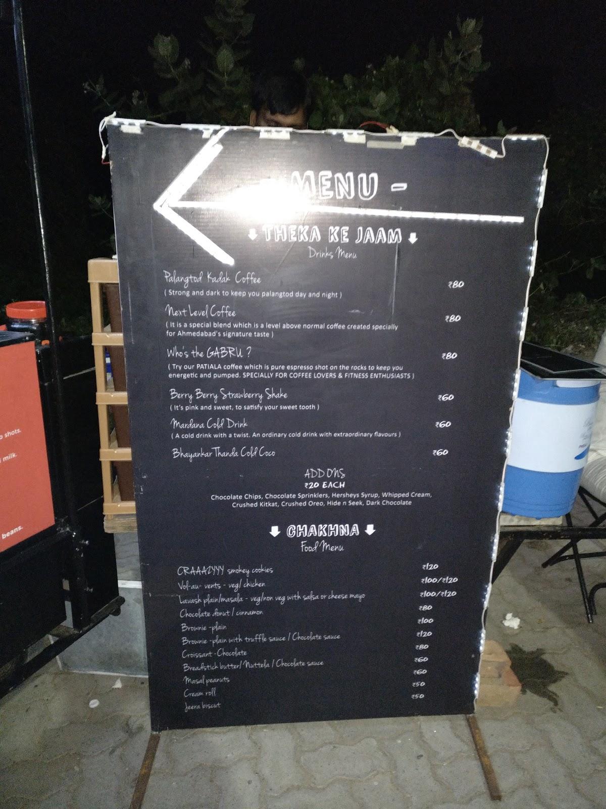 Menu at Theka Coffee, Ahmedabad, Sindhu Bhavan Rd
