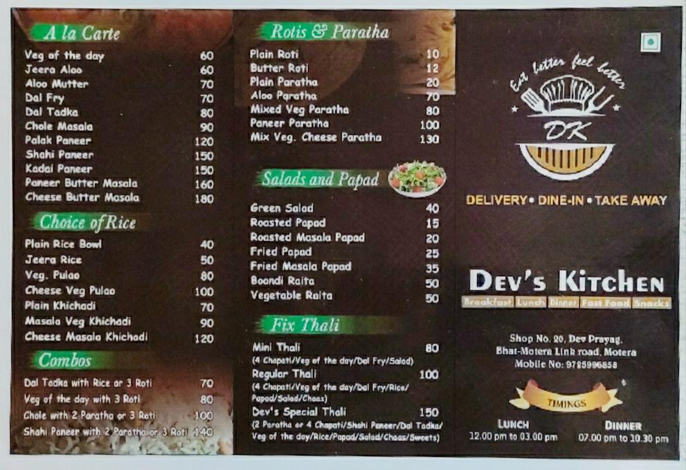 Menu at Dev's Kitchen, Ahmedabad