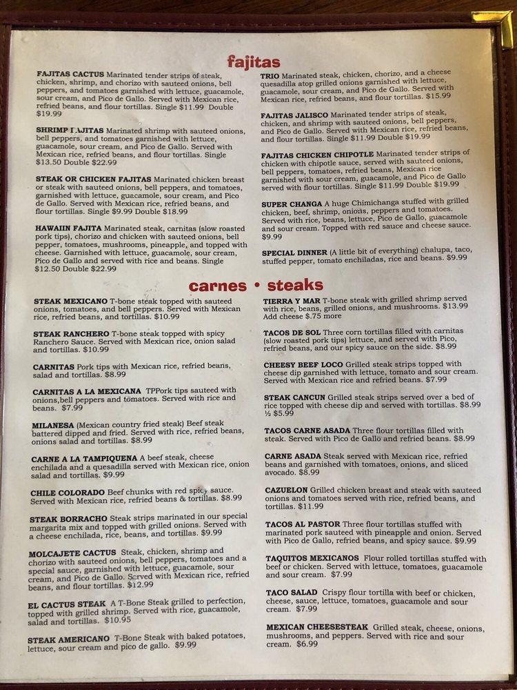 Menu at El Cactus Mexican Grill restaurant, Olney