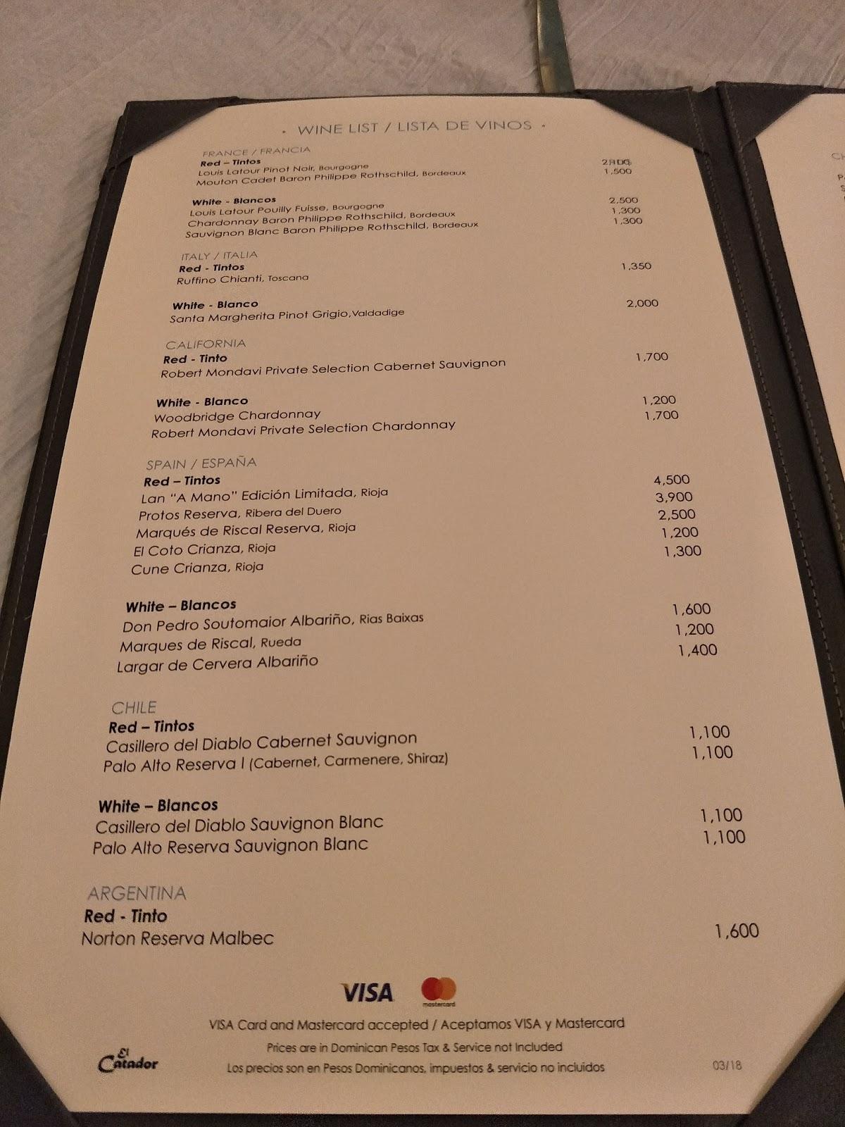 Menu at La Terrasse restaurant, Las Terrenas, 27 de Febrero