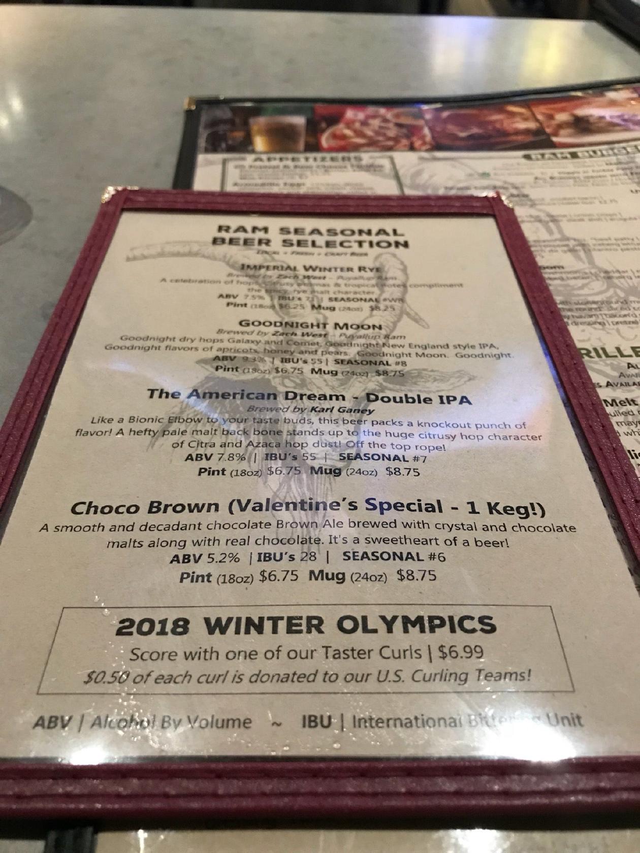 Menu at RAM Restaurant & Brewery, Issaquah
