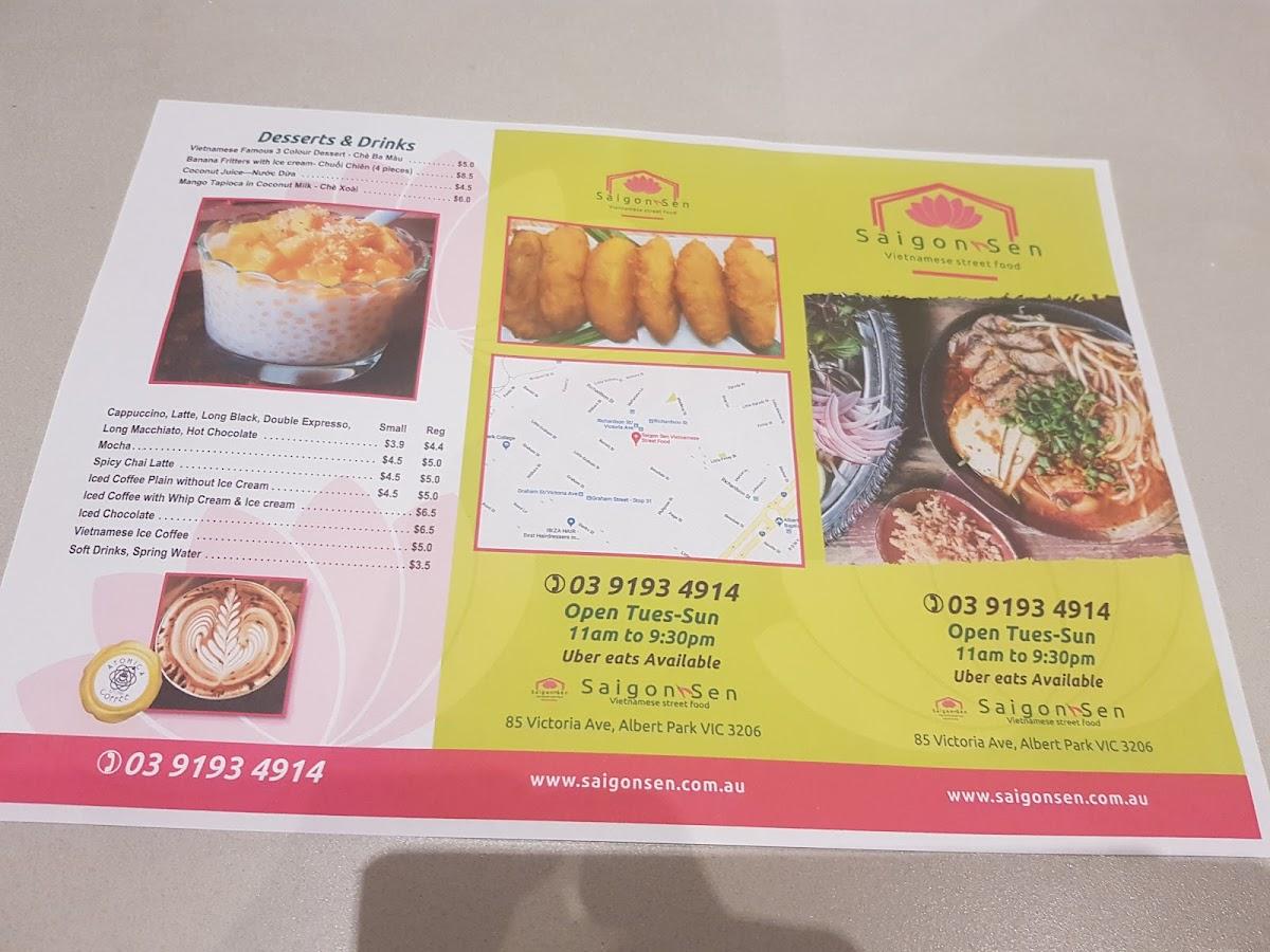Menu at Saigon Sen restaurant, Albert Park