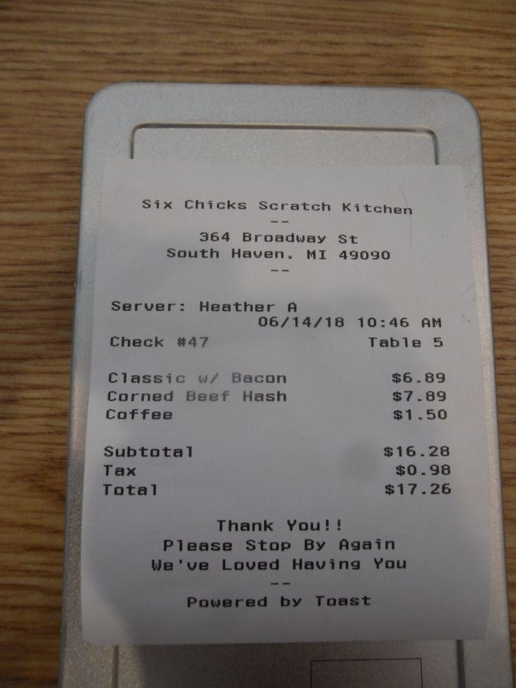 Menu at Six Chicks Scratch Kitchen restaurant, South Haven